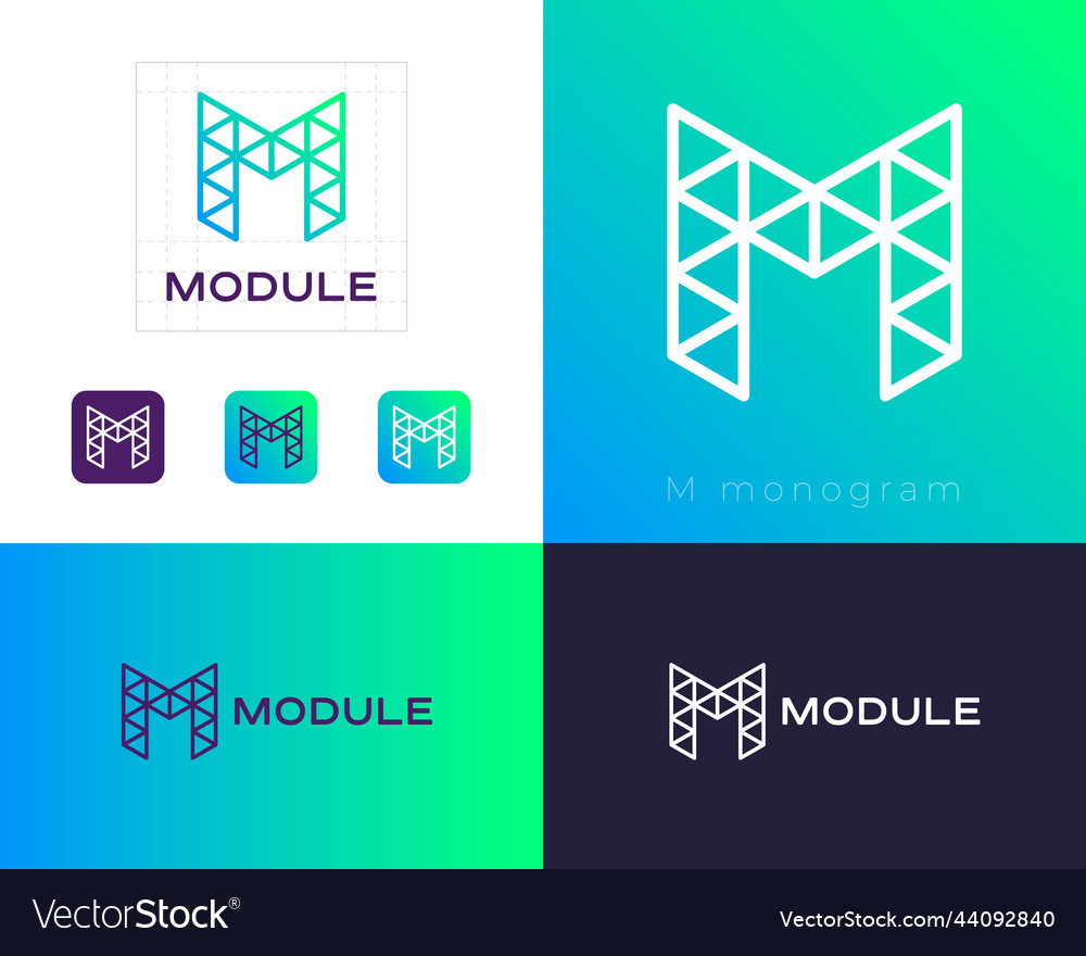 M monogram module emblem construction module Vector Image