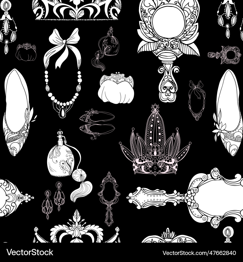 Seamless princess accessories on black Royalty Free Vector