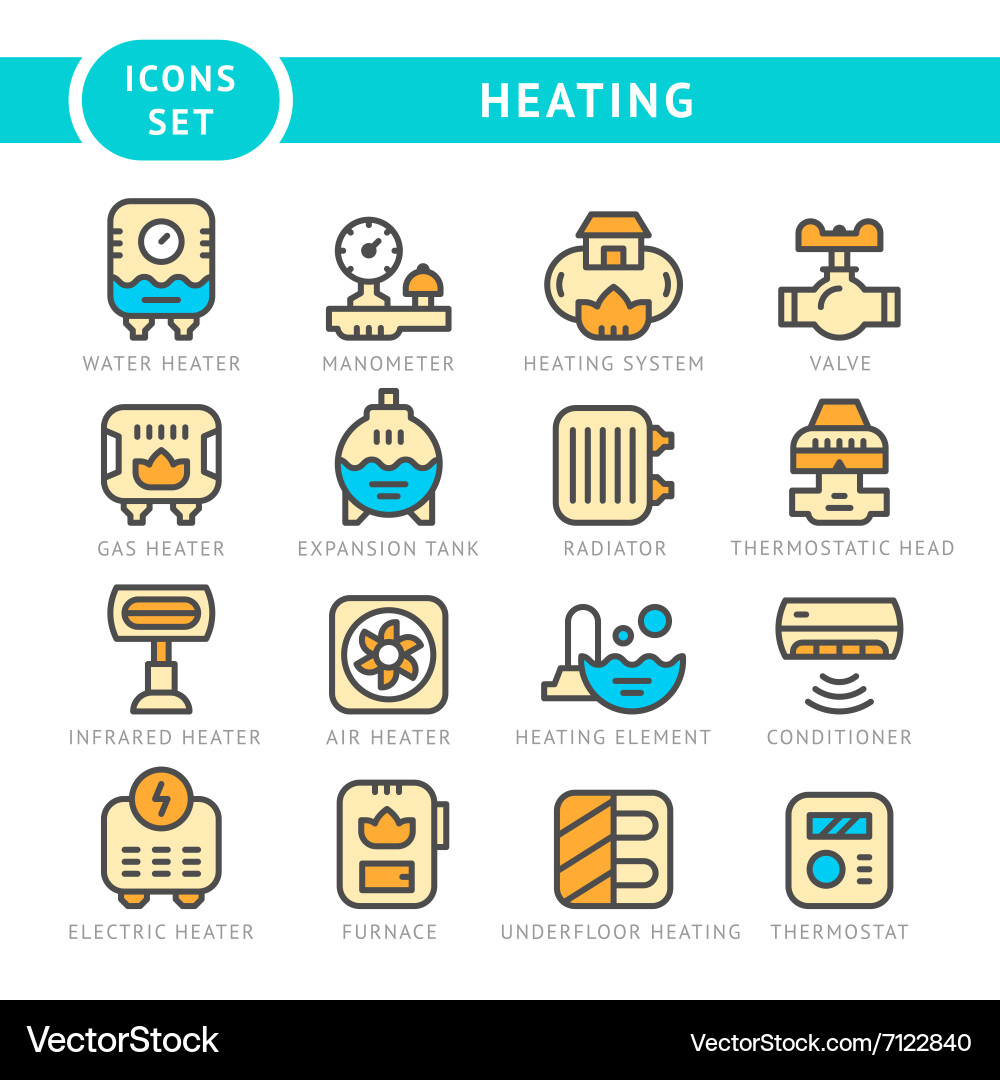 Set line icons of heating Royalty Free Vector Image