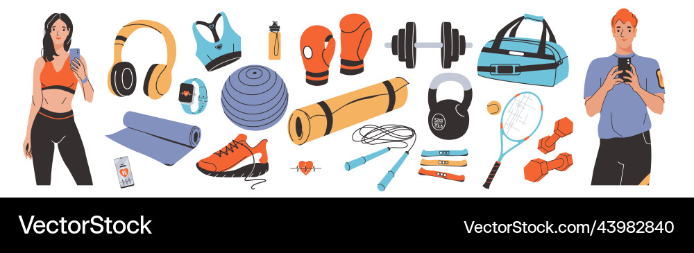 Sport equipment gym accessory collection Vector Image