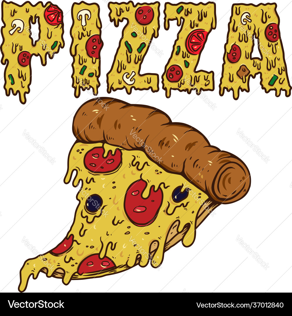 Word pizza made from slices design element Vector Image