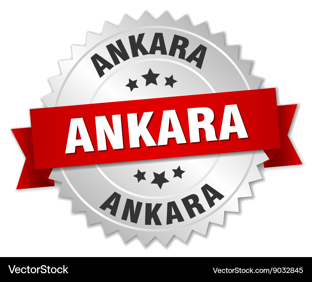 Ankara round silver badge with red ribbon Vector Image