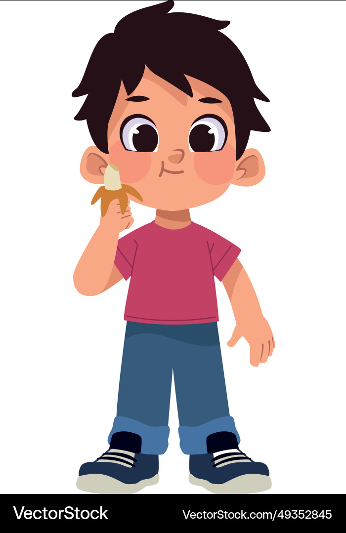 Boy eating banana nutrition Royalty Free Vector Image