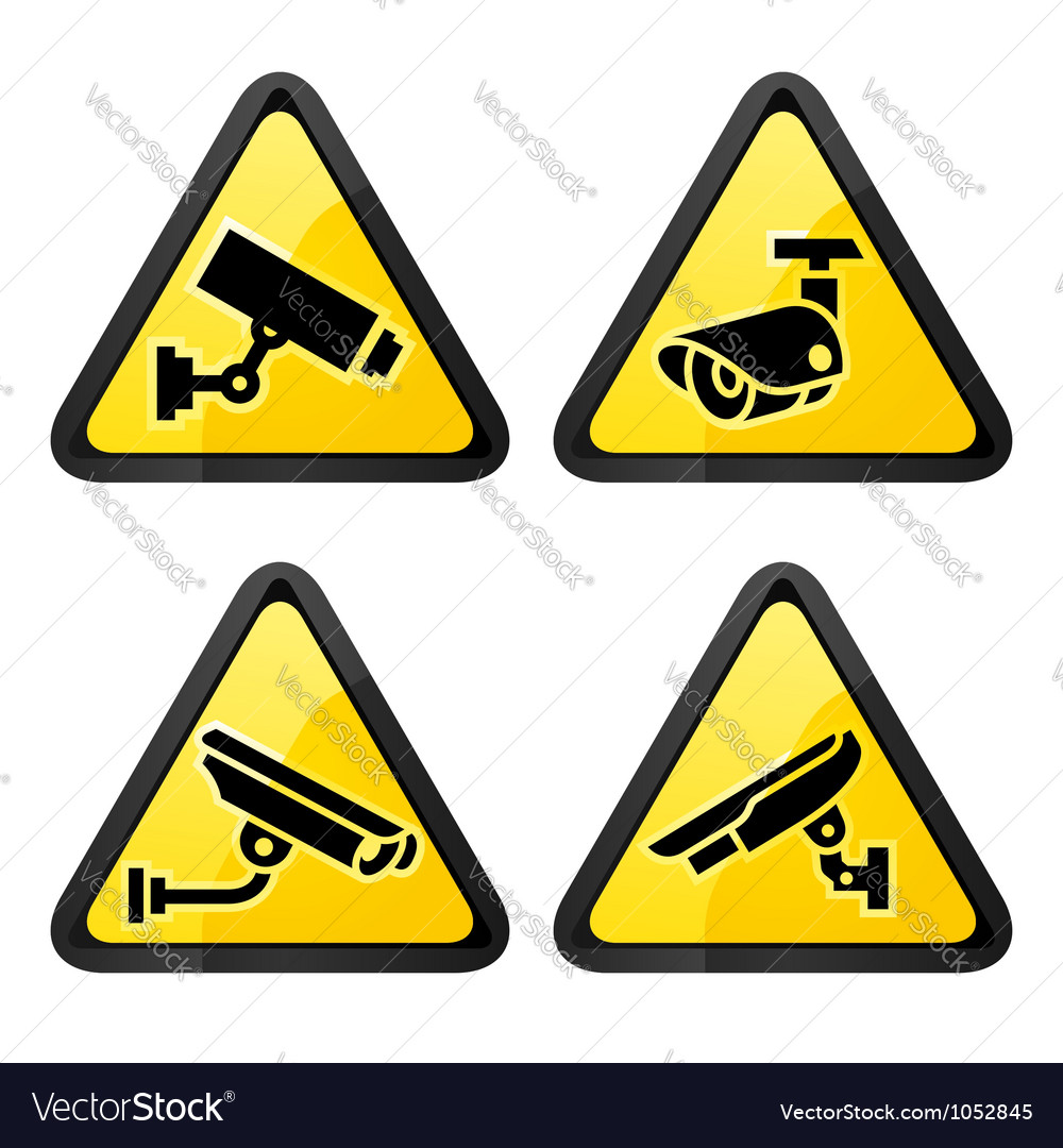 Cctv triangular labels set symbol security camera Vector Image