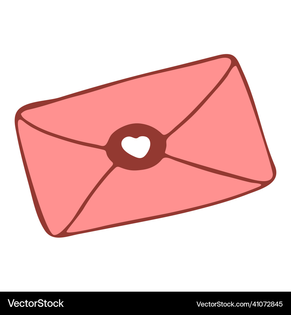 Hand drawn a cute pink envelope with heart doodle Vector Image