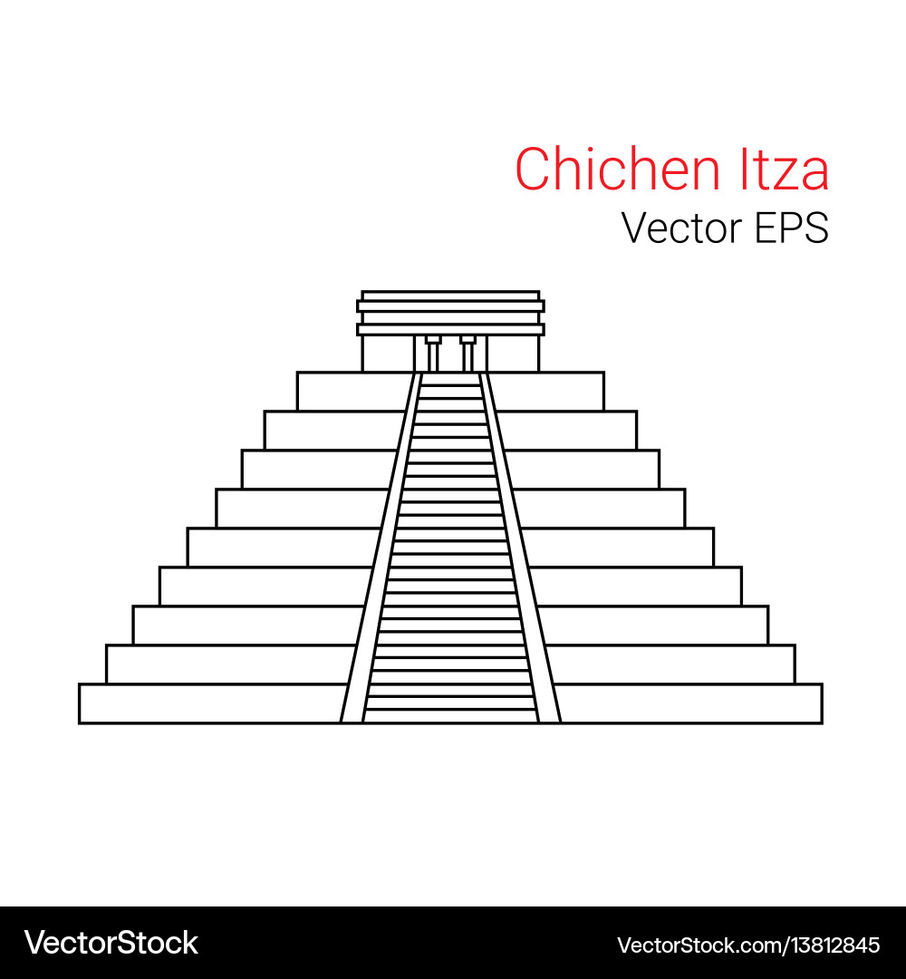 Line flat icon of chichen itza mexico Royalty Free Vector