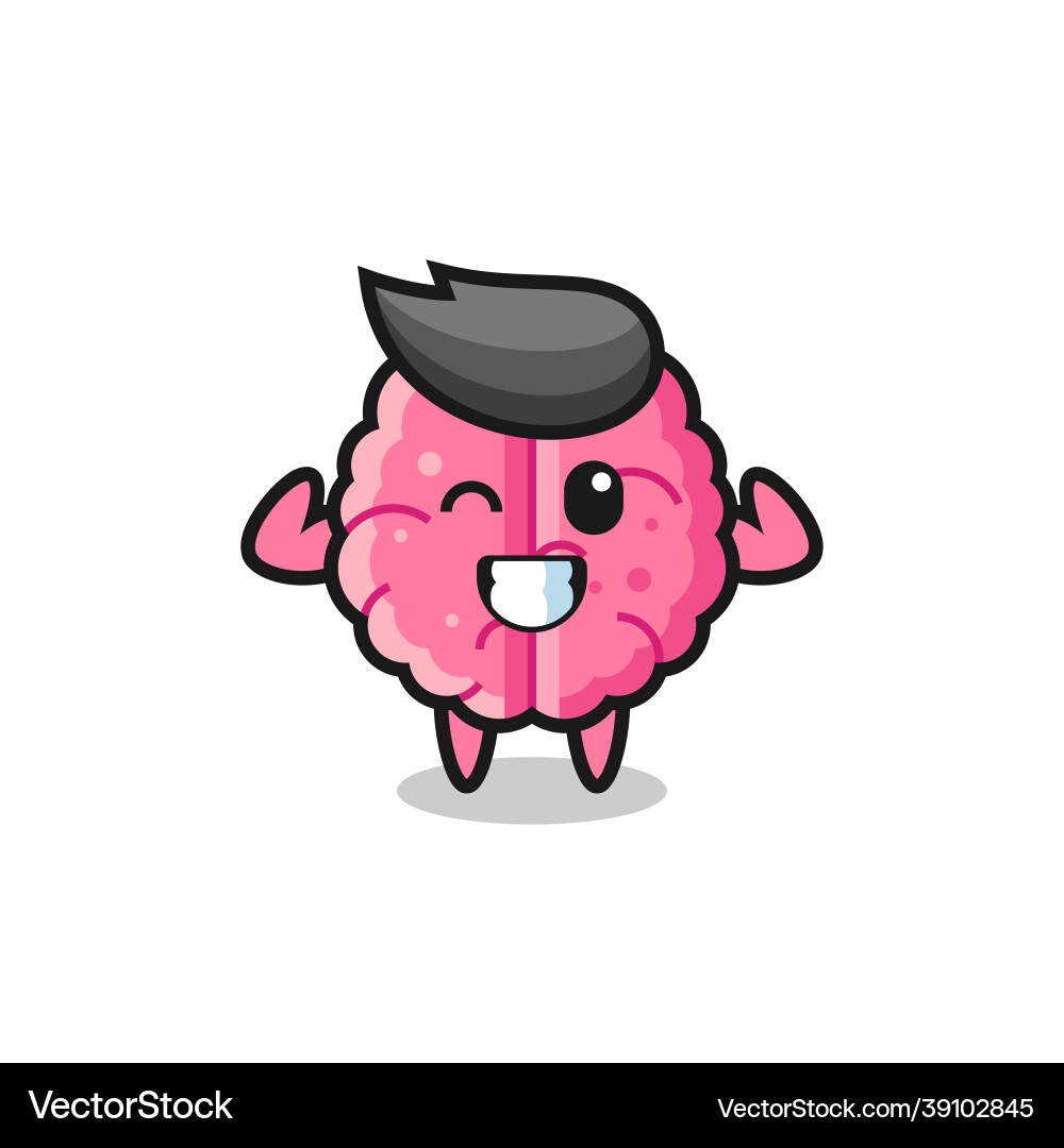 Muscular brain character is posing showing his Vector Image