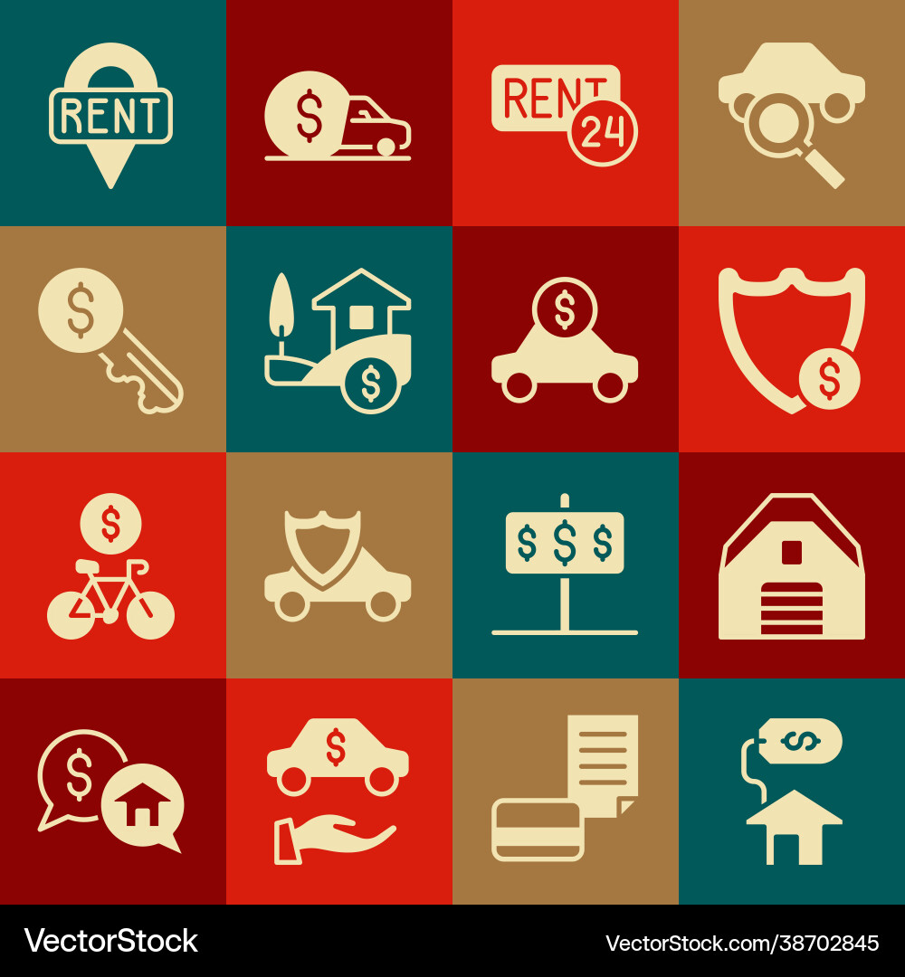 Set house with dollar garage shield rent key Vector Image