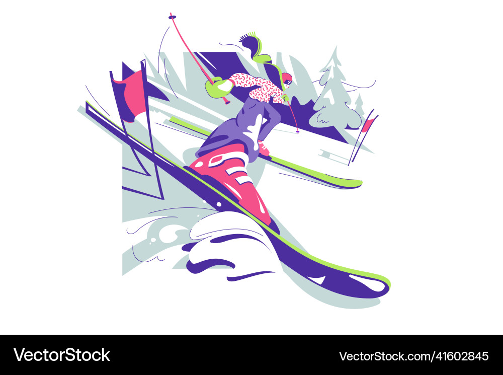 Skiing pro guy character in mountains on ski tool Vector Image