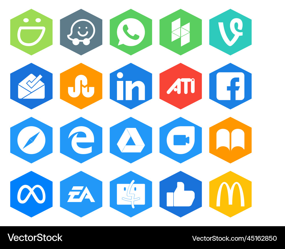 20 social media icon pack including facebook Vector Image