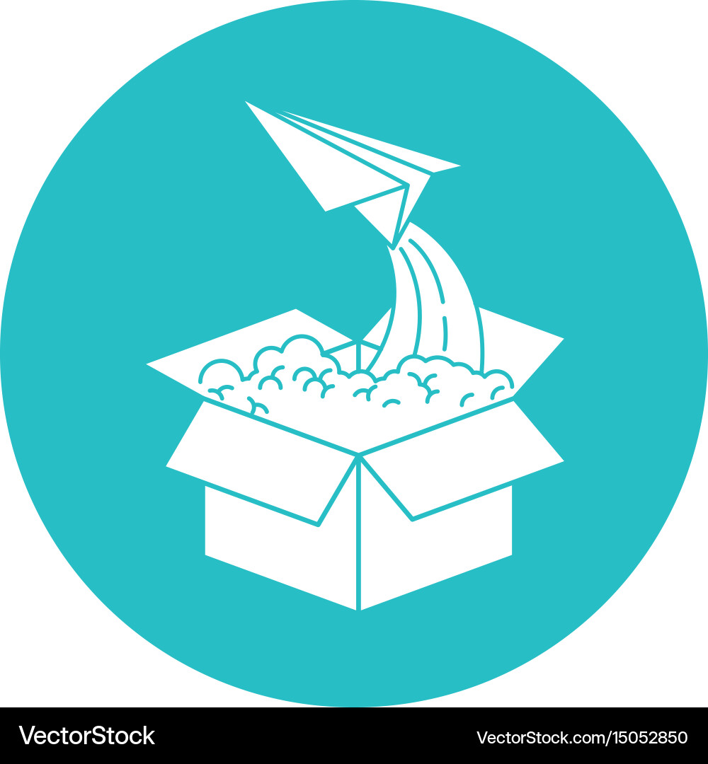Circle light blue with cardboard box and paper Vector Image