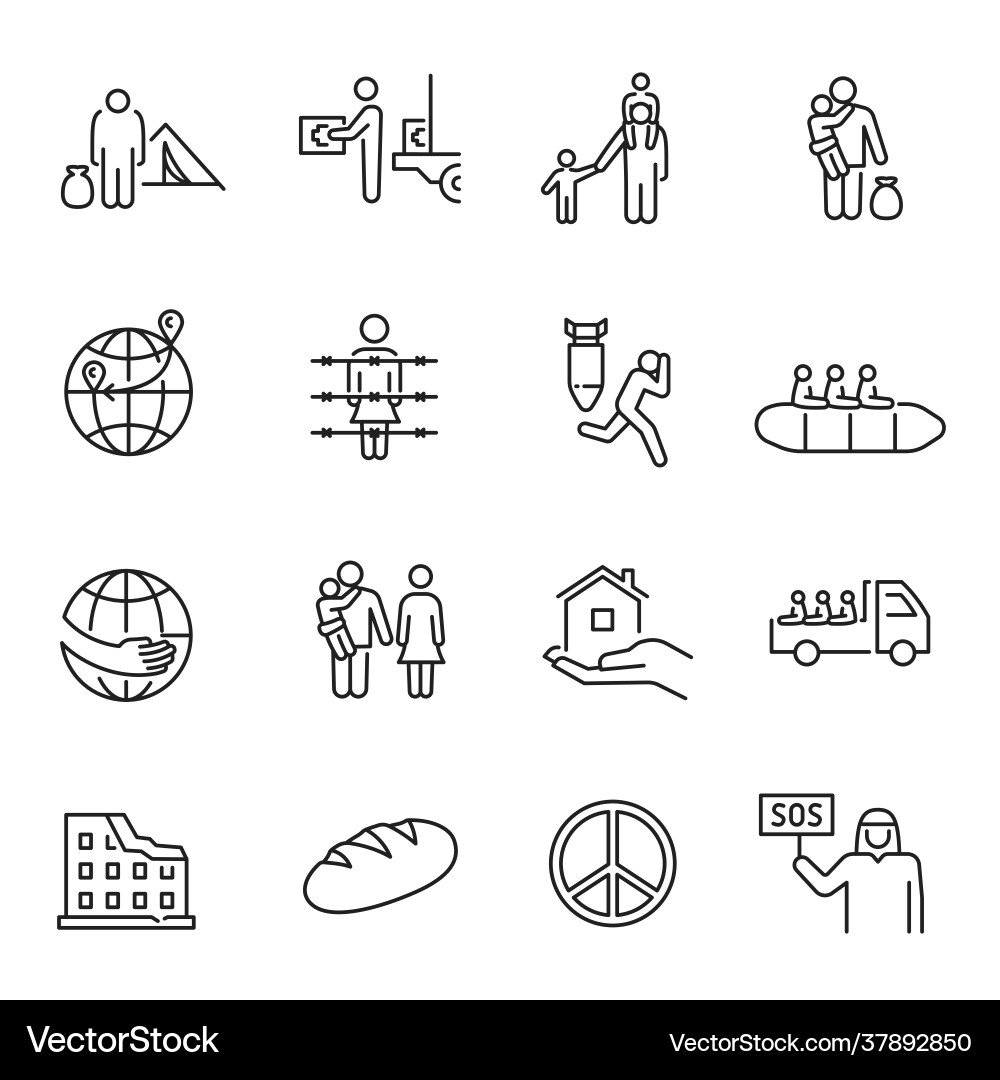 Collection monochrome simple refugees icon Vector Image