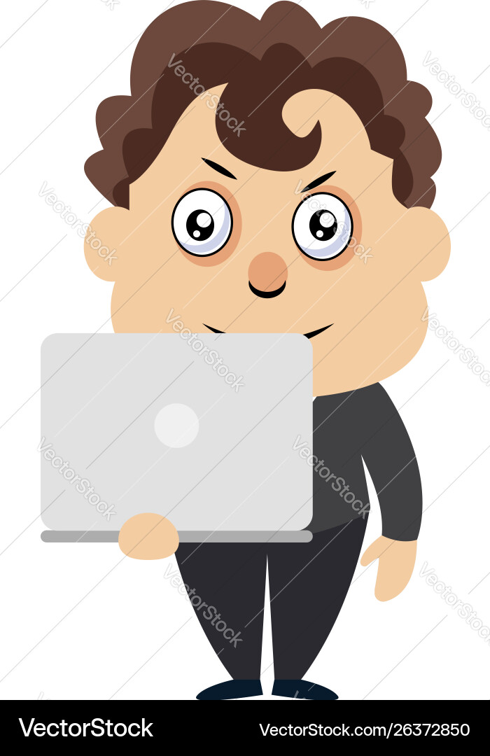 Man holding laptop on white background Royalty Free Vector