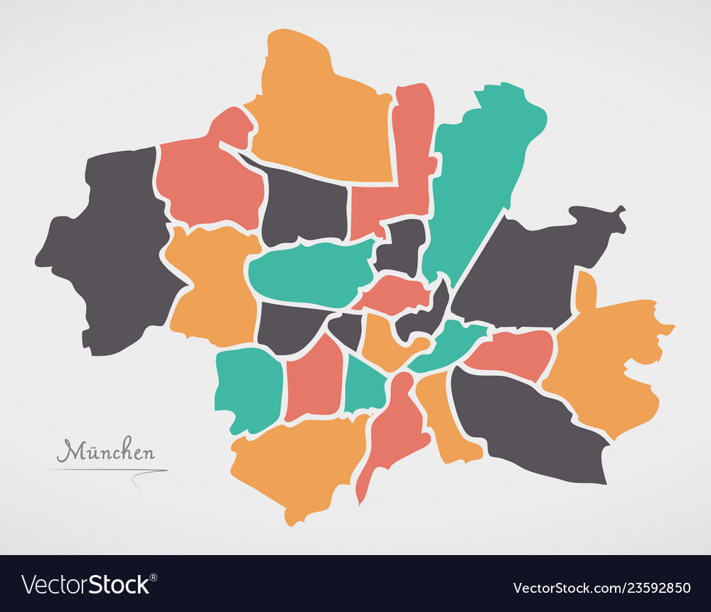 Munich map with boroughs and modern round shapes Vector Image
