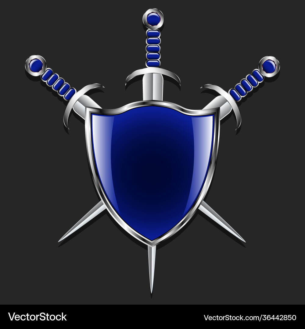 Shield with swords metal and three Royalty Free Vector Image