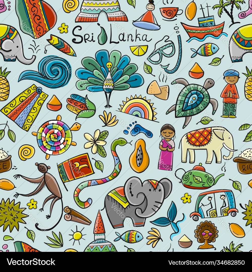 Sri lanka travel seamless pattern background Vector Image