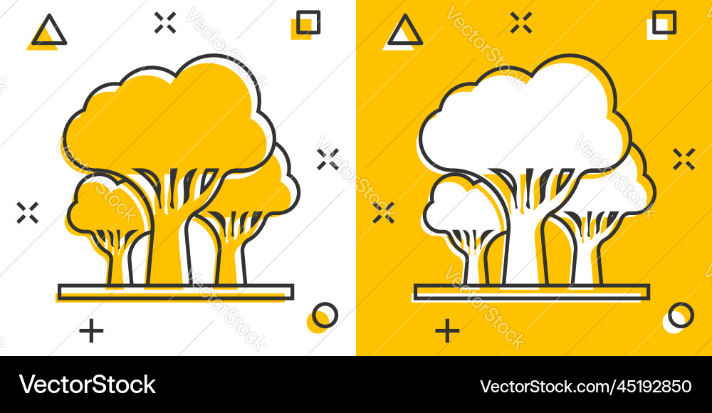 Tree icon in comic style forest cartoon on white Vector Image