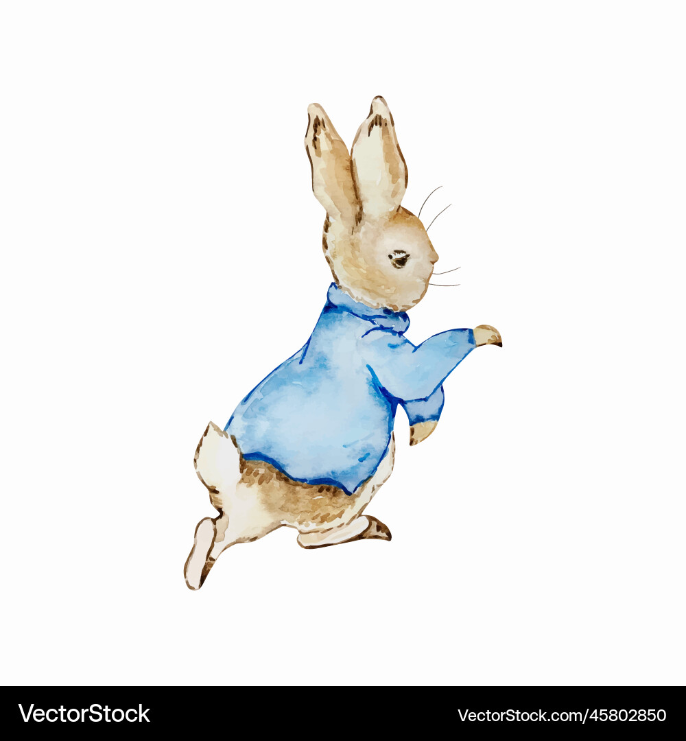 Watercolor cute rabbit in a blue jacket Royalty Free Vector