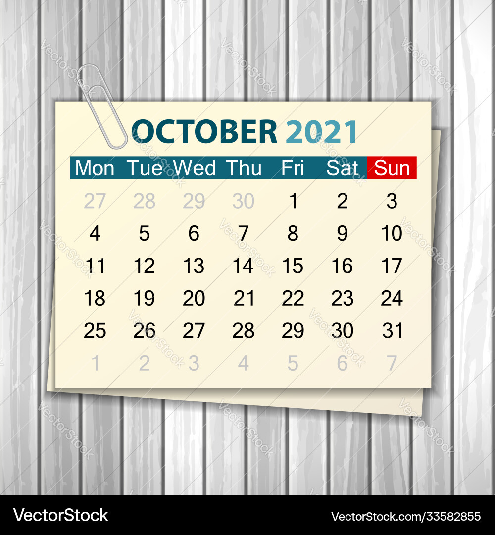 Kalender Oktober 2021 auf Holz Lizenzfreies Vektorbild