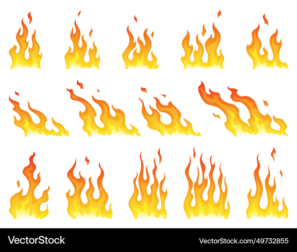 Fire flames icon set cartoon heat wildfire Vector Image