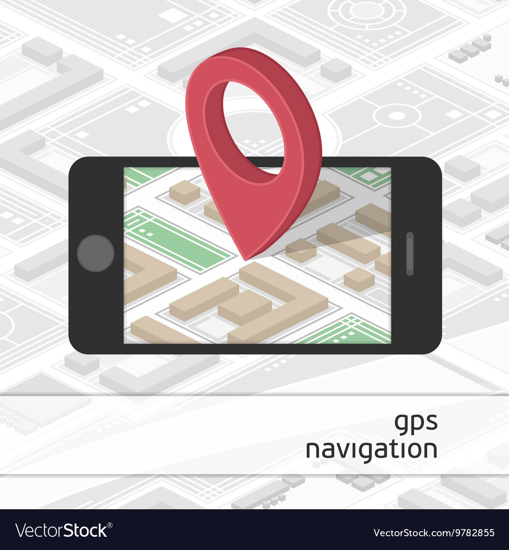 Mobile phone with gps mark on map Royalty Free Vector Image