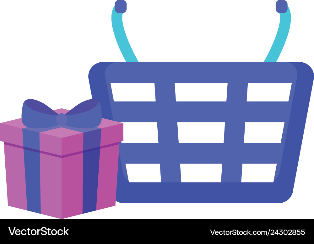Shopping basket with gift box isolated icon Vector Image