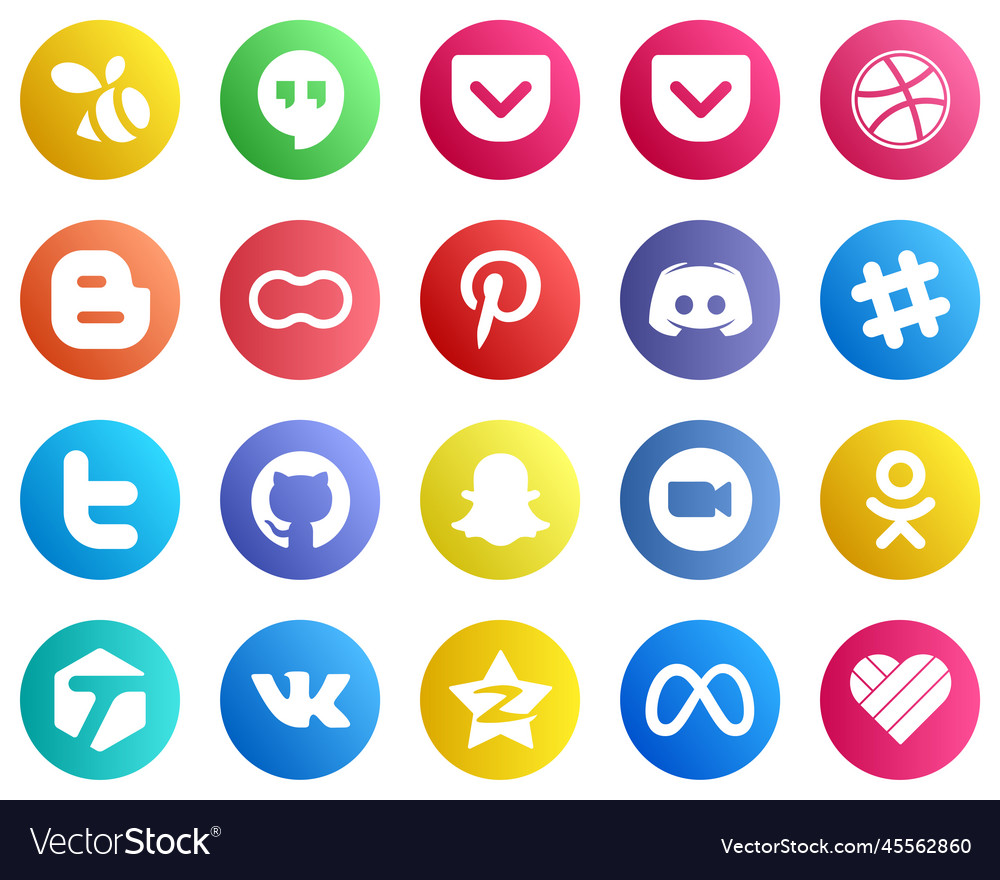 20 essential social media icons such as github Vector Image