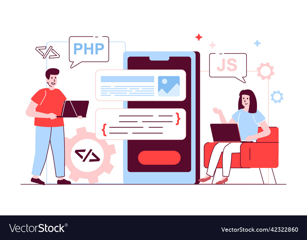 App development concept in flat line design Vector Image