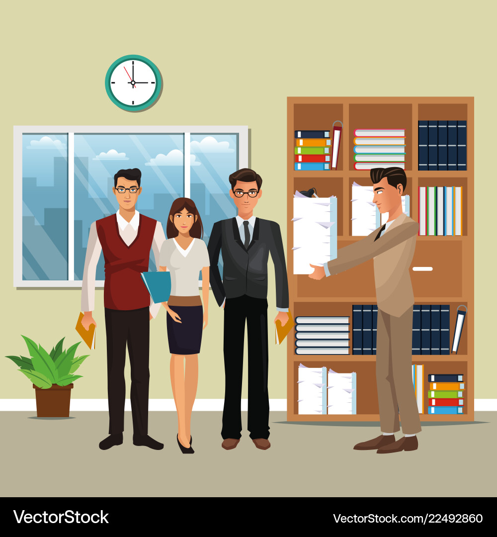 Business characters in office scene Royalty Free Vector