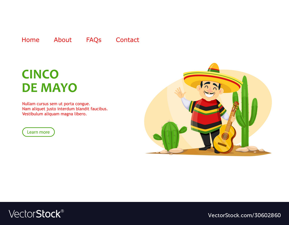Cinco de mayo mexican man in sombrero with guitar Vector Image