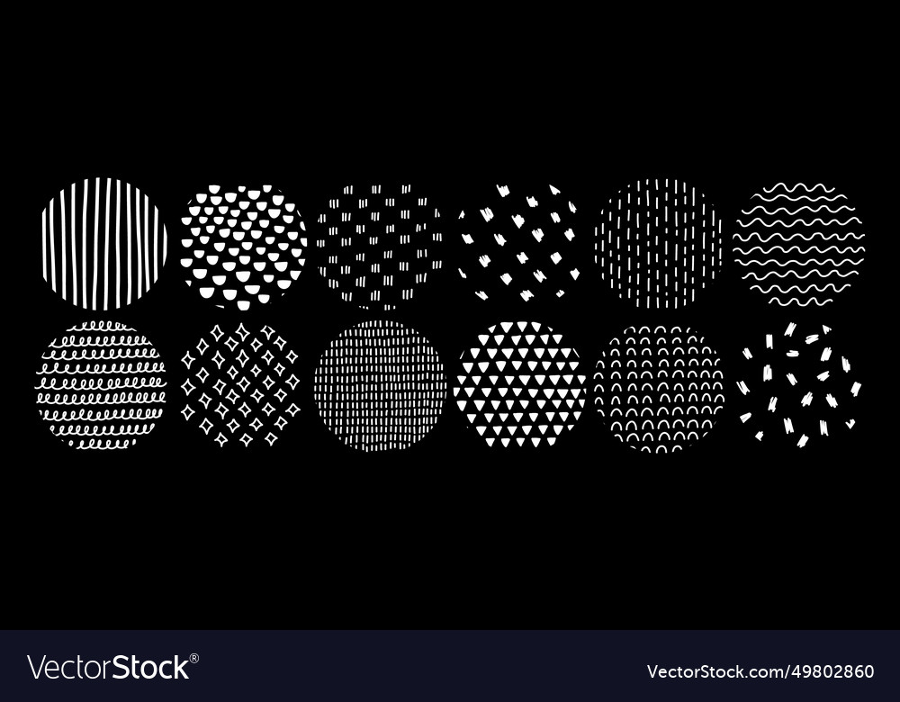 Circle textures with different hand-drawn patterns