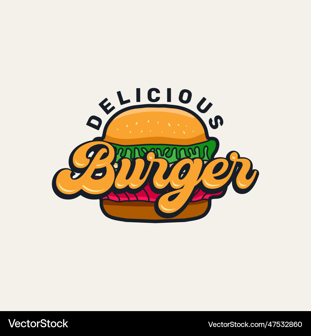 Delicious burger logo with retro text style Vector Image