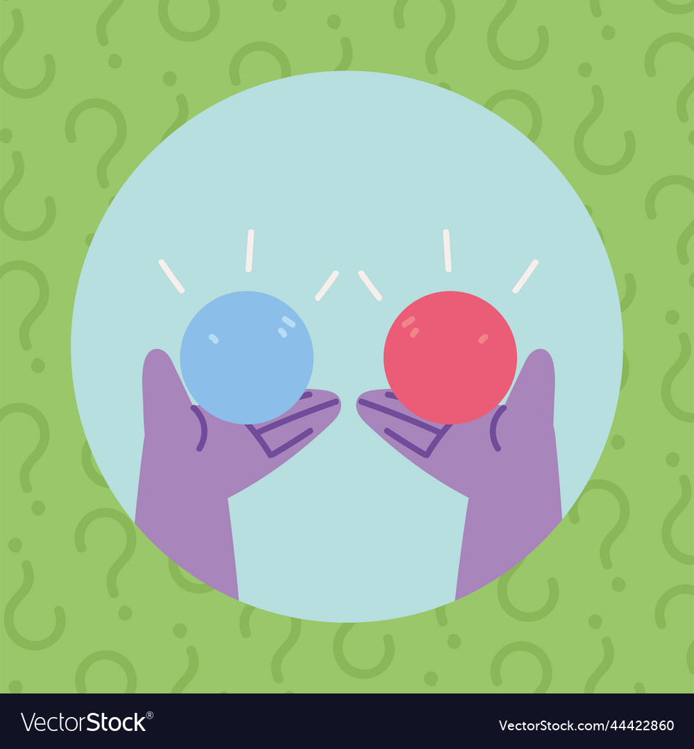 Difficult choice hands with balls Royalty Free Vector Image Difficult choice hands with balls Royalty Free Vector Image