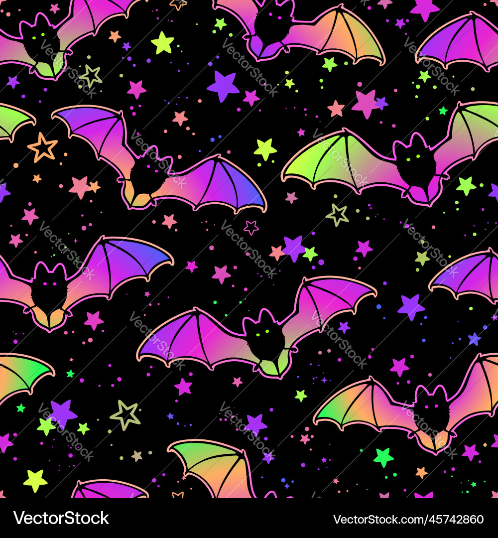 Seamless pattern of colorful flying bats Vector Image