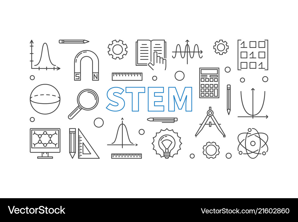 Stem horizontal banner in outline style Royalty Free Vector
