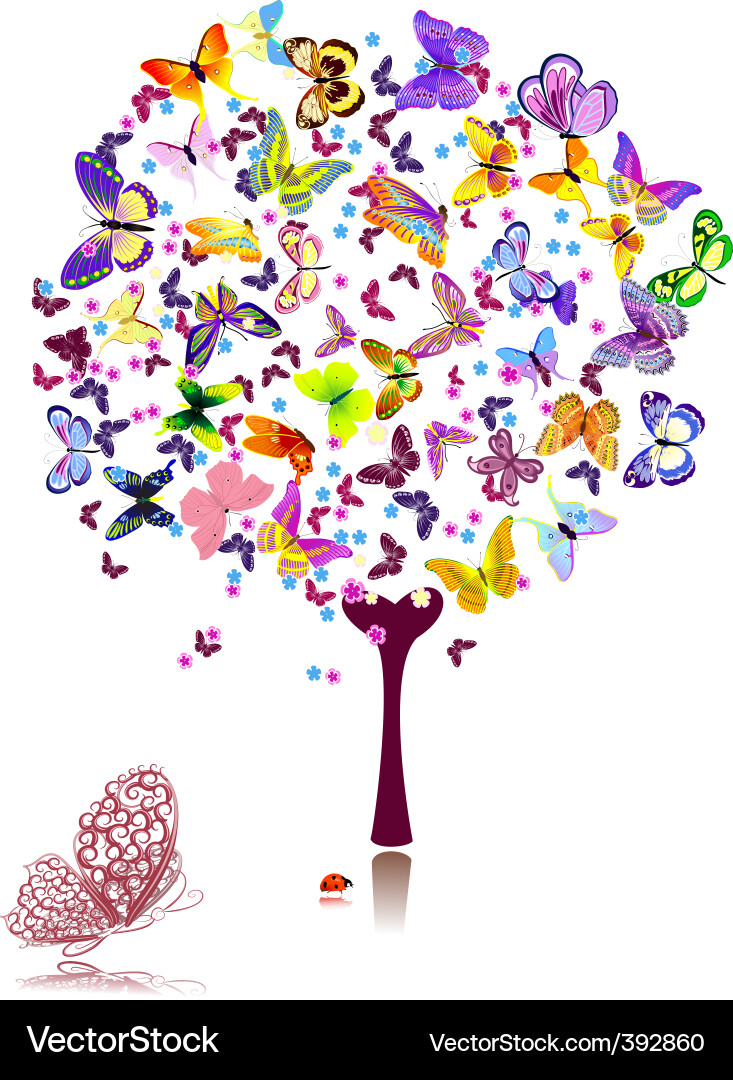 Tree of butterflies Royalty Free Vector Image - VectorStock