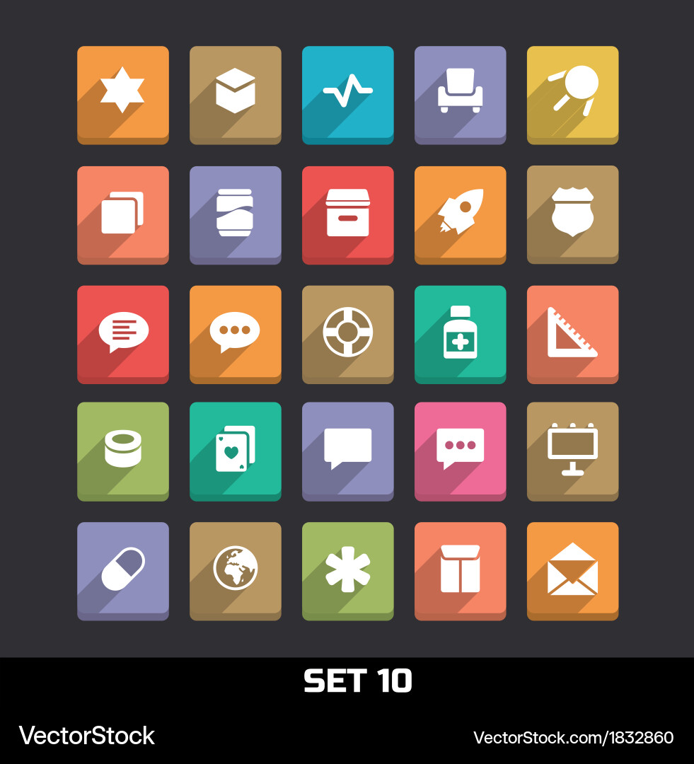 Trendy icons with long shadow set 10 Royalty Free Vector