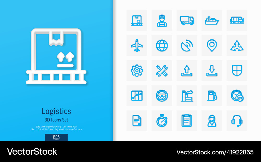 3d realistic style icons set with logistic Vector Image