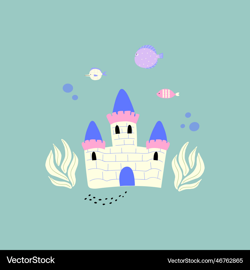 Castle underwater isolated Royalty Free Vector Image
