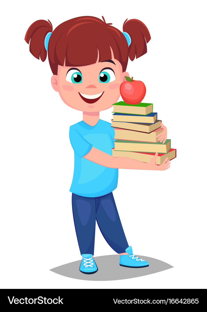 Cute girl in casual clothes holding a stack Vector Image