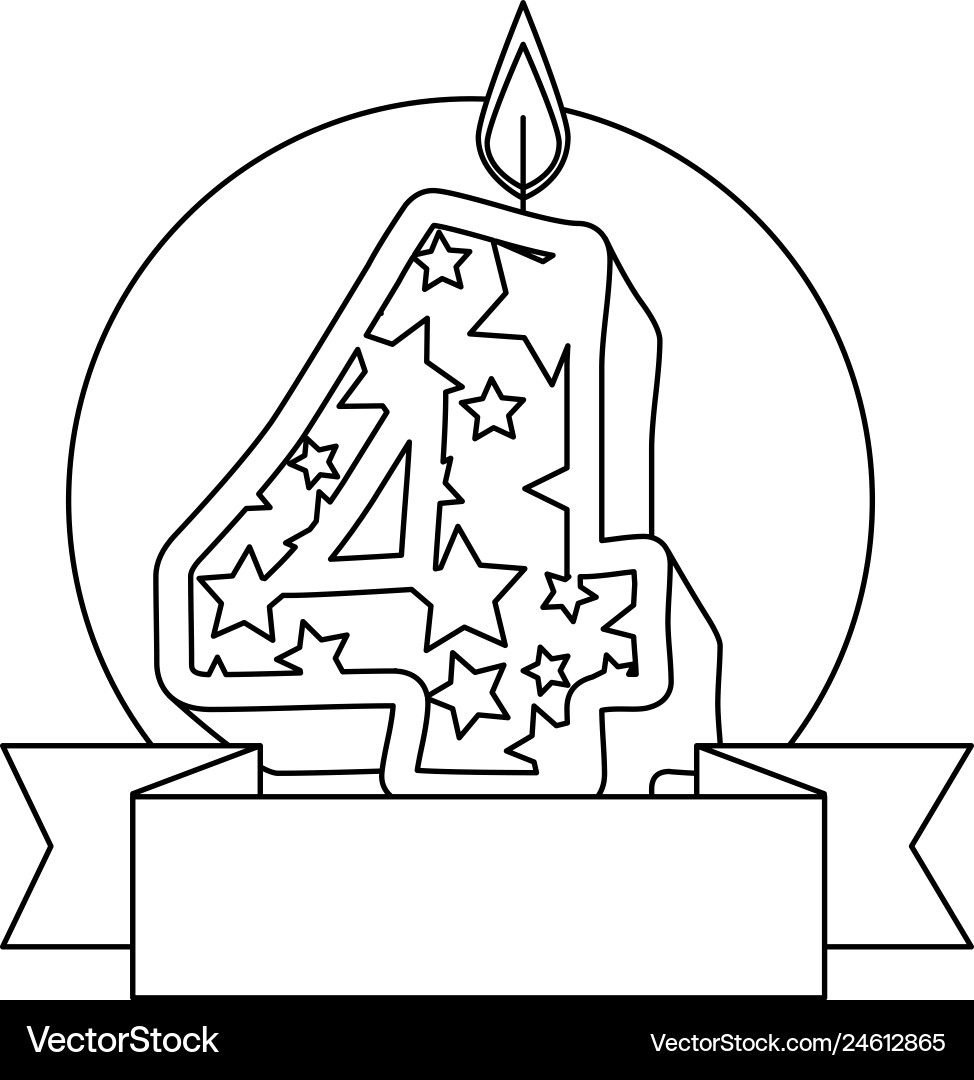 Cute number four candle with ribbon frame Vector Image
