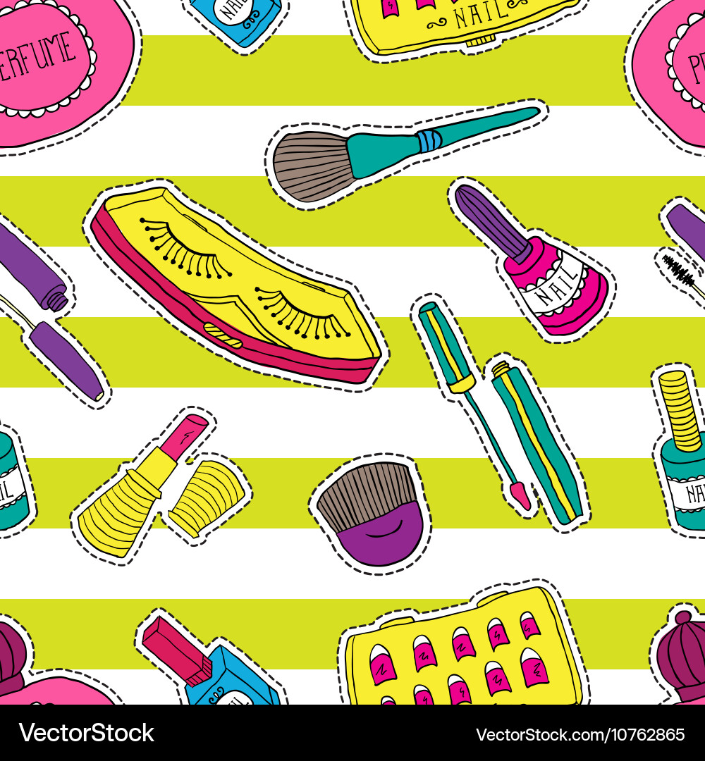 Hand drawn fashion cosmetics pattern beauty Vector Image