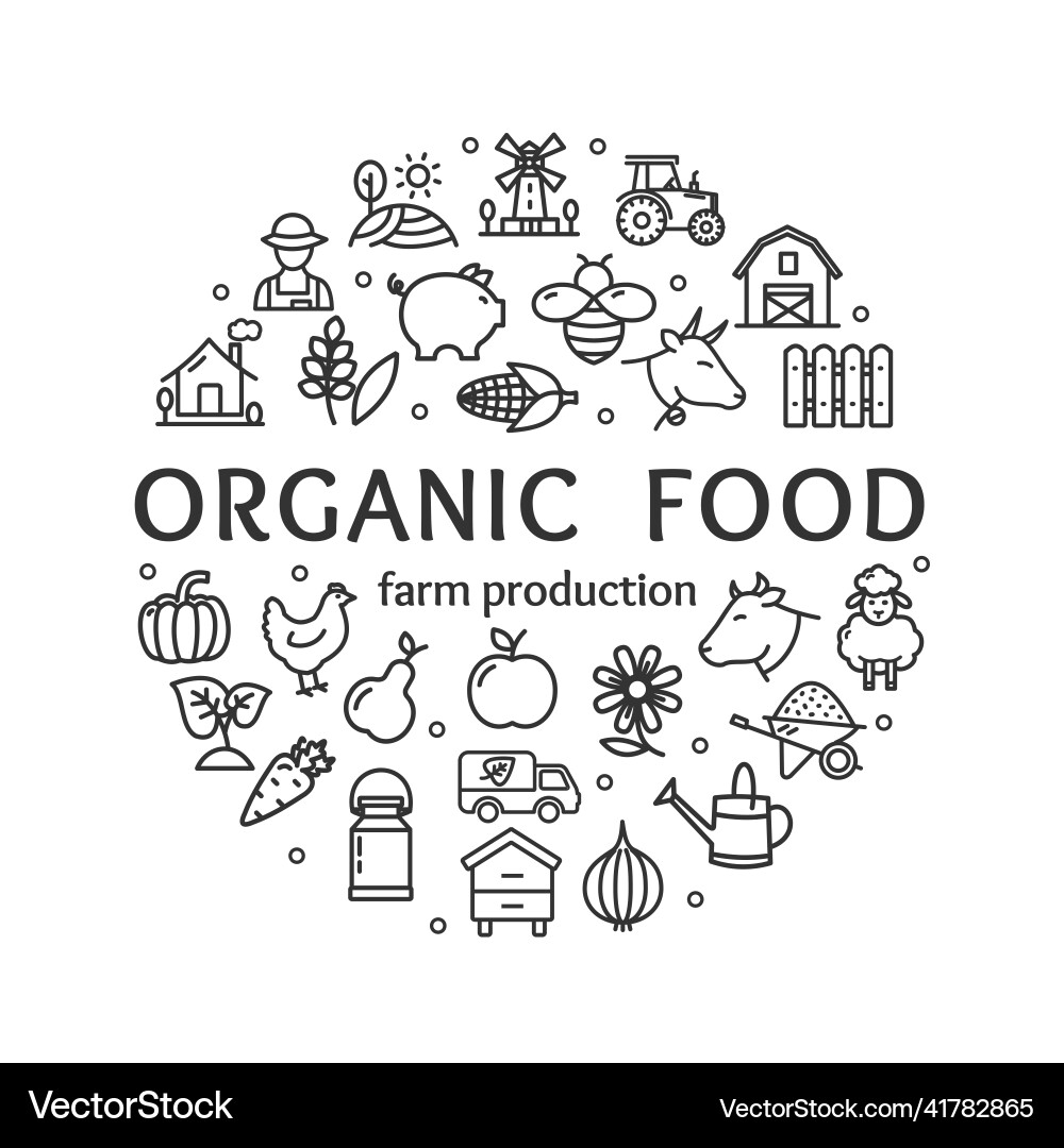 Organic food sign round design template black thin
