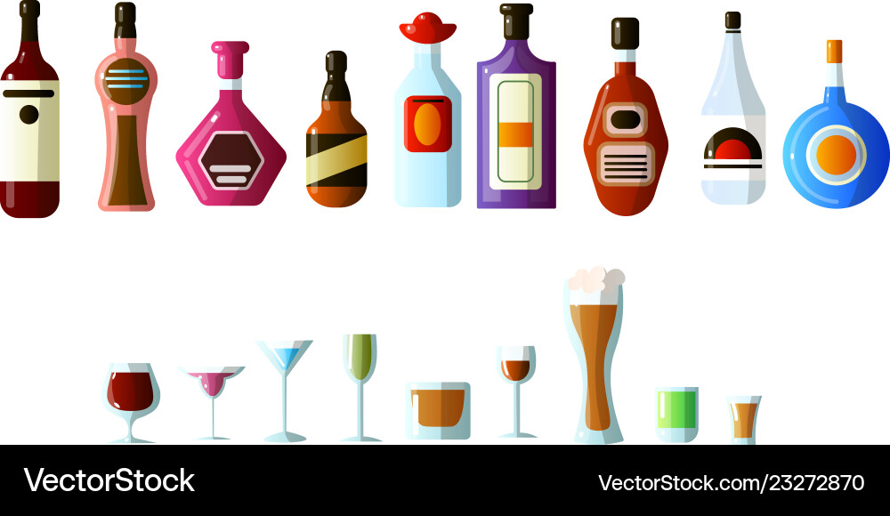 Collection of different alcoholic beverages Vector Image