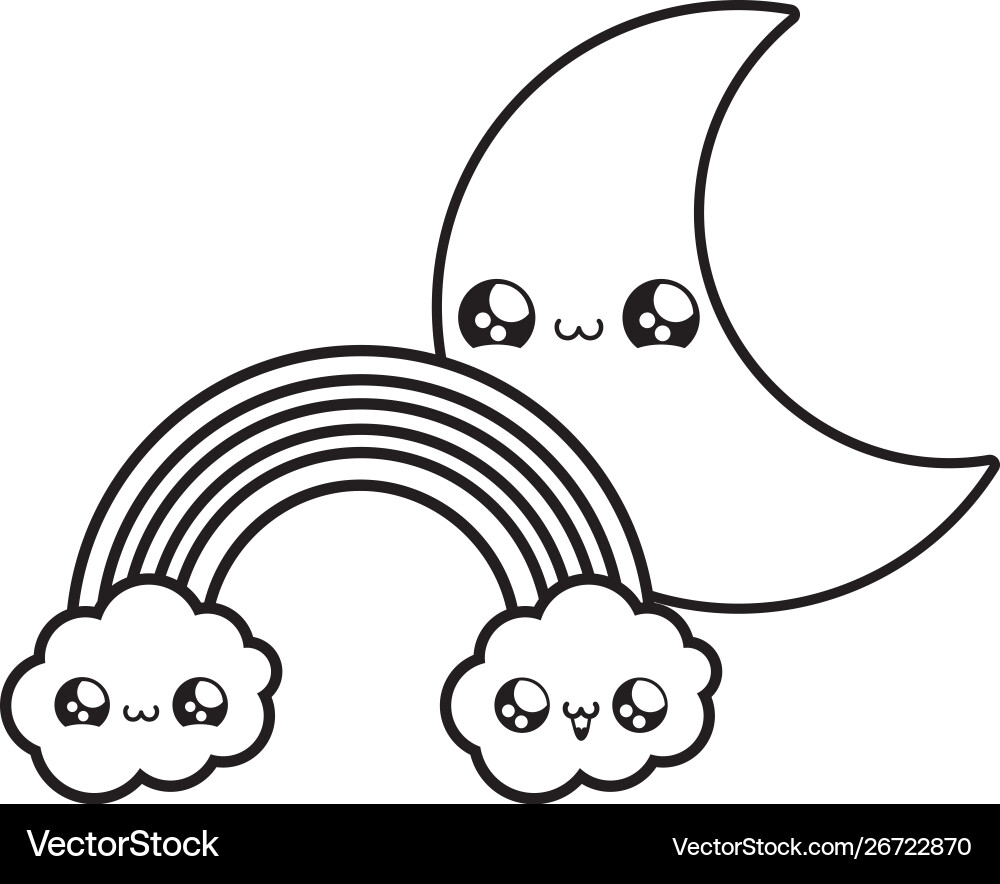 Cute moon with rainbow kawaii style Royalty Free Vector