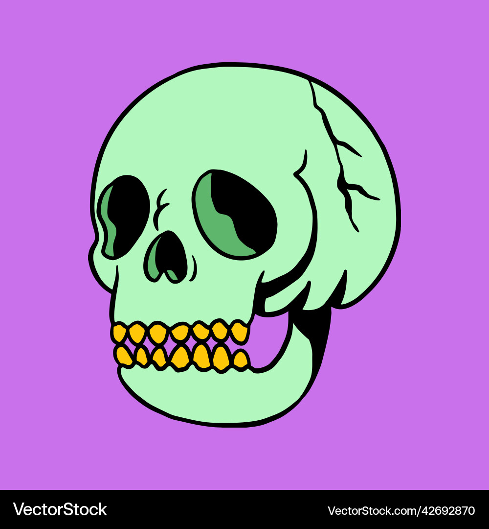 Green skull with gold teeth sticker design element