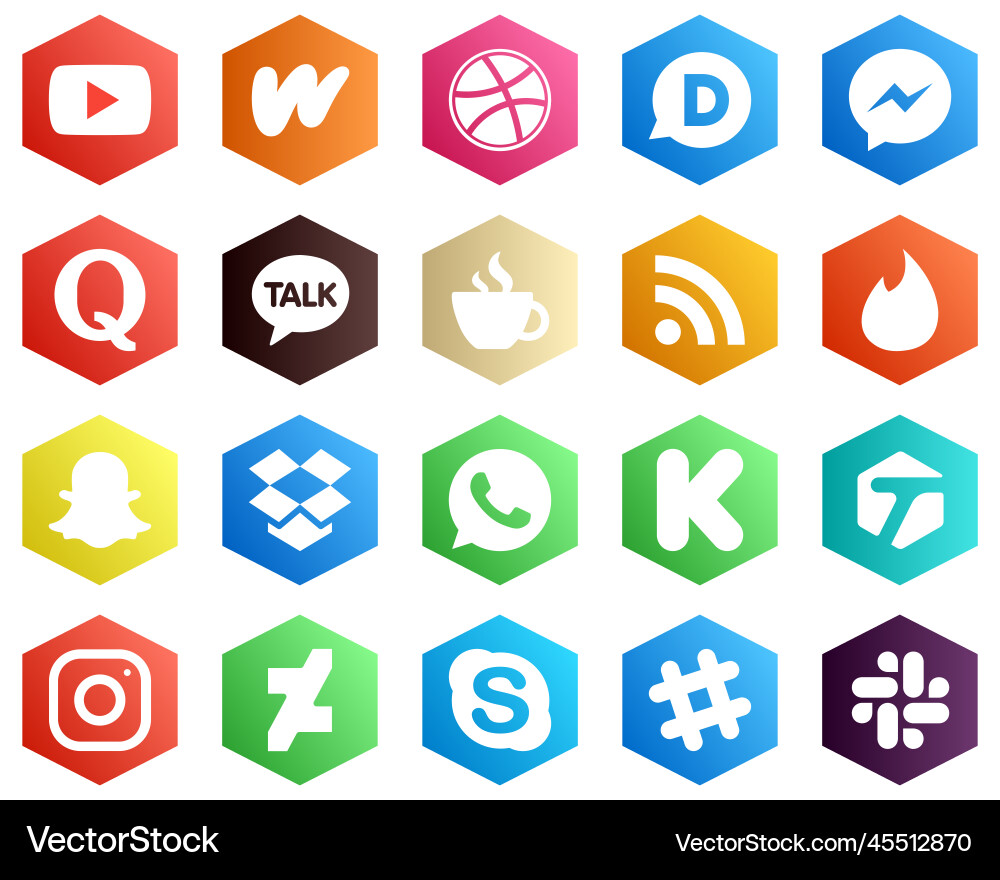 Hexagon flat color white icon set such as tinder Vector Image
