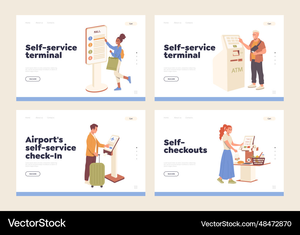Landing page set advertising self-service terminal