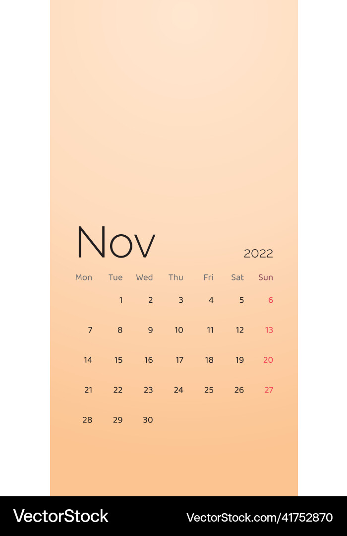 November 2022 calendar planner set for template Vector Image