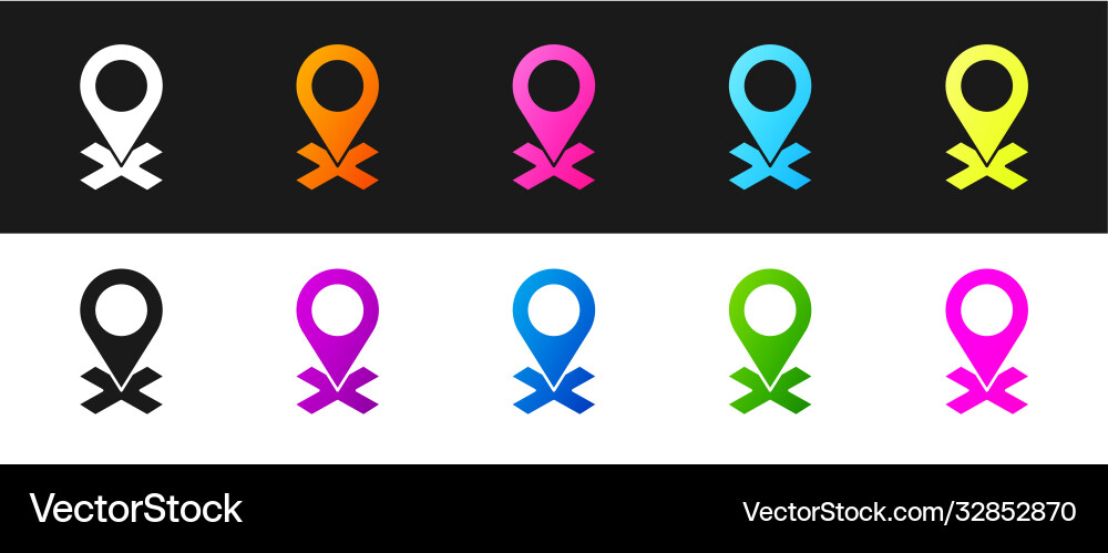 Set map pin icon isolated on black and white Vector Image